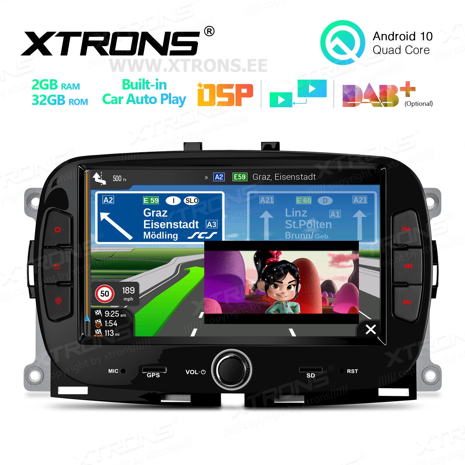 XTRONS PSA70500FL 7.0" FIAT 500 Multimeedia Android 10.0 Quad-Core ...