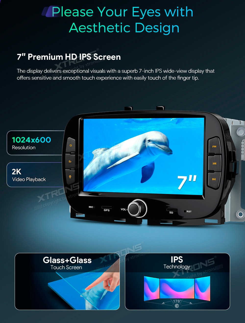 XTRONS IA72500FLS 7.0" FIAT 500 Multimeedia Android 13.0 Octa-Core ...