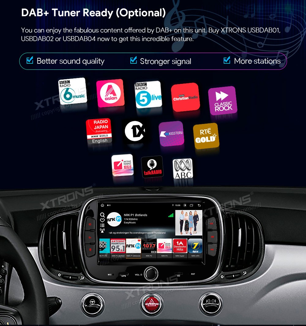 XTRONS IA72500FLS 7.0" FIAT 500 Multimeedia Android 13.0 Octa-Core ...